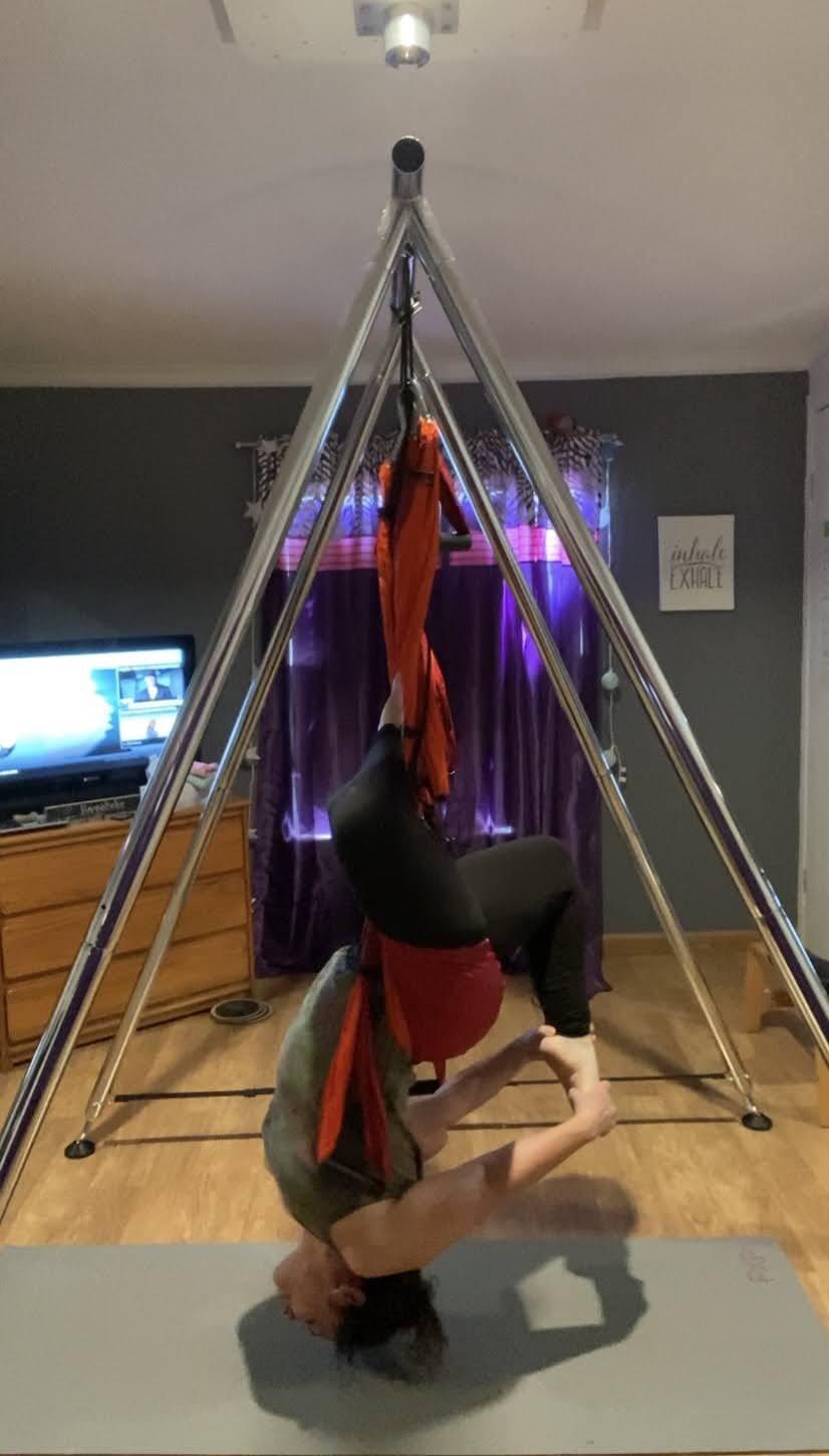 Aerial Trapeze Stand Portable Frame Yoga Swing Bar Stand w/39Ft Aerial ...