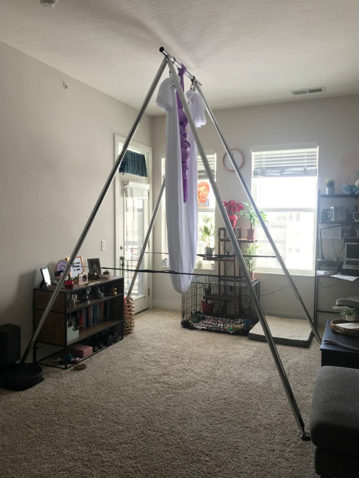 Aerial Trapeze Stand Portable Frame Yoga Swing Bar Stand w/39Ft Aerial ...